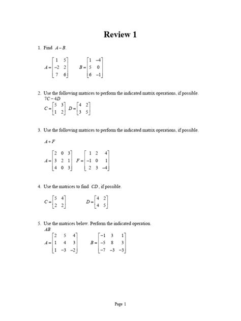 Review 1 1 Pdf Matrix Mathematics Determinant