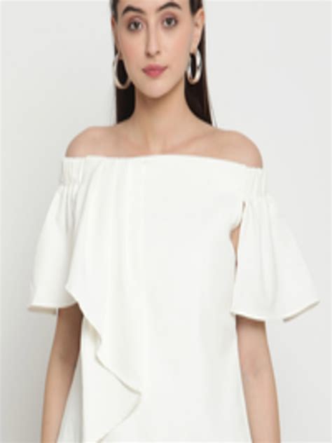 Buy Be Indi White Off Shoulder Crepe Bardot Top Tops For Women Myntra