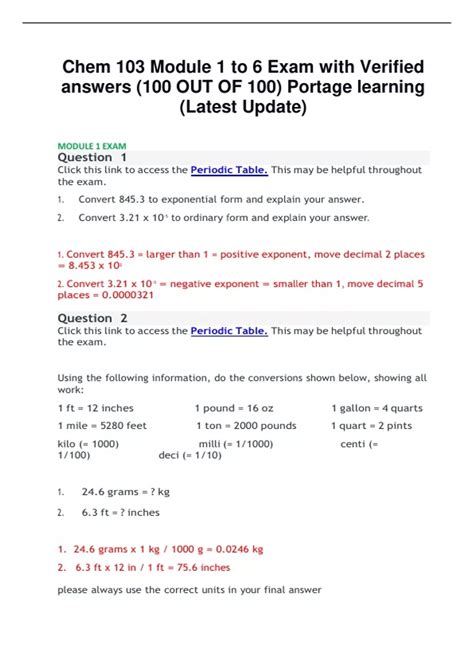 Chem 103 Module 1 To 6 Exam With Verified Answers 100 Out Of 100 Portage Learning Latest