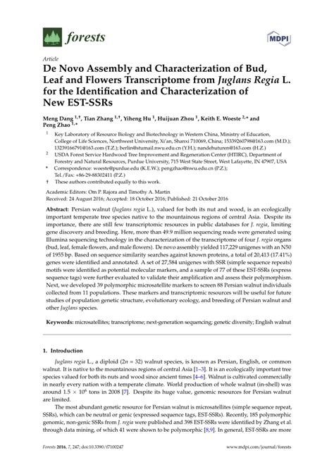 Pdf De Novo Assembly And Characterization Of Bud Leaf And Flowers Transcriptome From Juglans