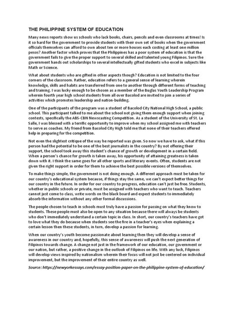 Sample Position Paper 1 Pdf Teachers Cognitive Science