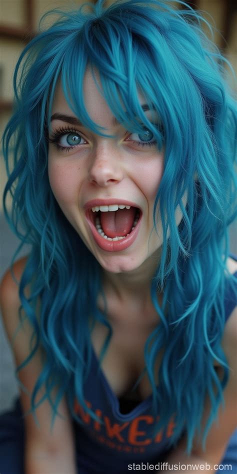 Blue Haired Figure With Tongue Out Stable Diffusion Online