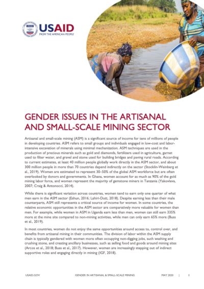 Gender Issues In The Artisanal And Small Scale Mining Sector
