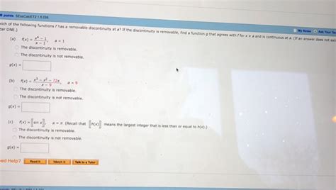 solved ch of the following functions f has a removable
