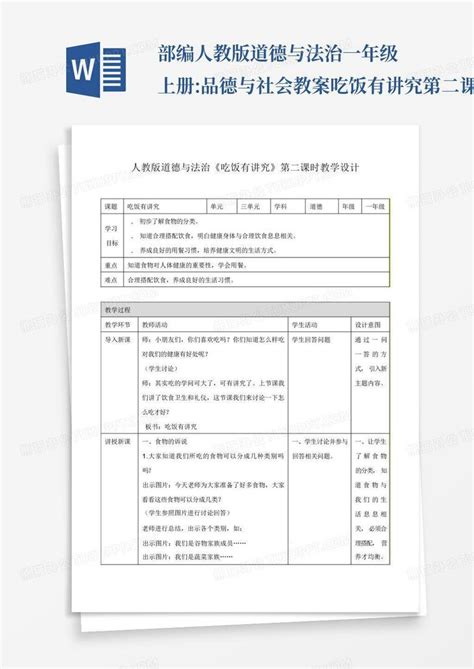 部编人教版道德与法治一年级上册 品德与社会教案 吃饭有讲究第二课时Word模板下载 编号lboeavkg 熊猫办公
