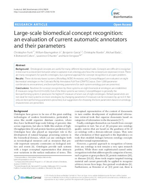 Pdf Large Scale Biomedical Concept Recognition An Evaluation Of Current Automatic Annotators