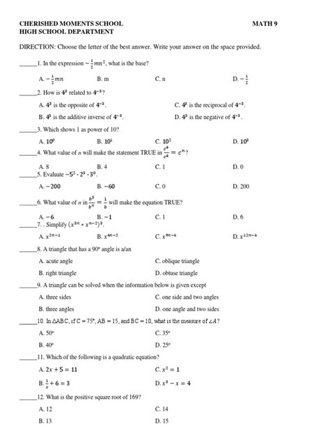Entrance Exam Final Pdf Triangle Trigonometric Functions
