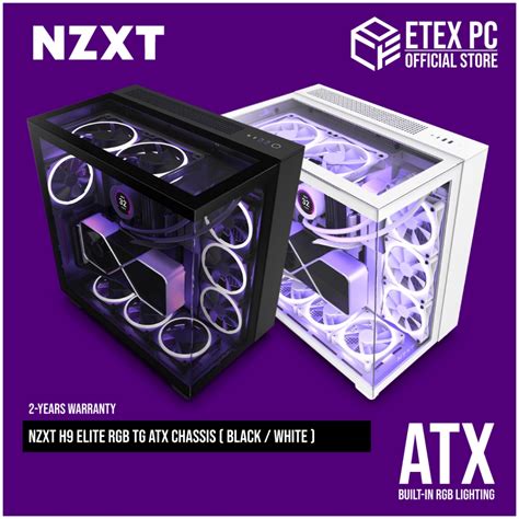 Nzxt H9 Elite Rgb Tg Mid Tower Atx Chassis Black White Cm H91eb
