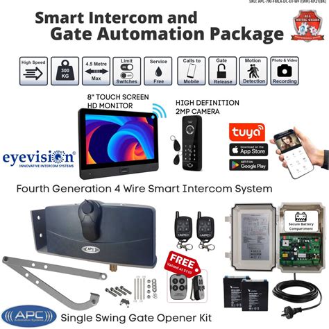 Smart Gate Automation Combo Single Swing Gate Opener With HD WiFi Intercom System Gate