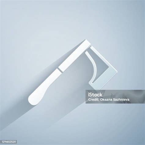 종이 는 회색 배경에 고립 된 나무 도끼 아이콘을 잘라 럼버잭 도끼 종이 아트 스타일입니다 벡터 일러스트레이션 강철에 대한 스톡 벡터 아트 및 기타 이미지 Istock