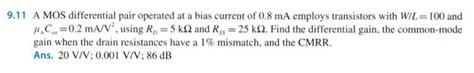 For The Mos Differential Amplifier Considered In Chegg