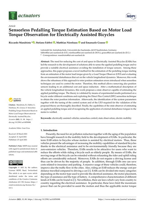 Pdf Sensorless Pedalling Torque Estimation Based On Motor Load Torque