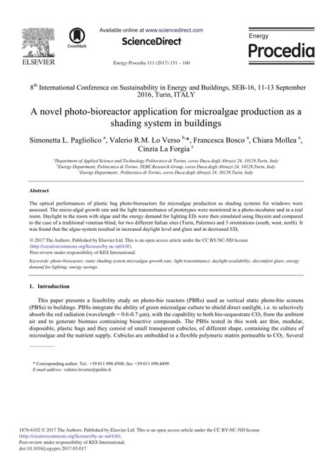 Pdf A Novel Photo Bioreactor Application For Microalgae Production As A Shading System In