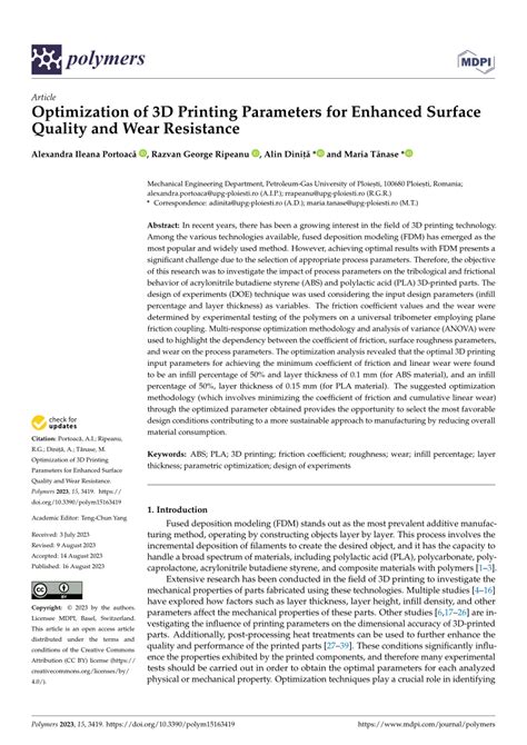 pdf optimization of 3d printing parameters for enhanced surface