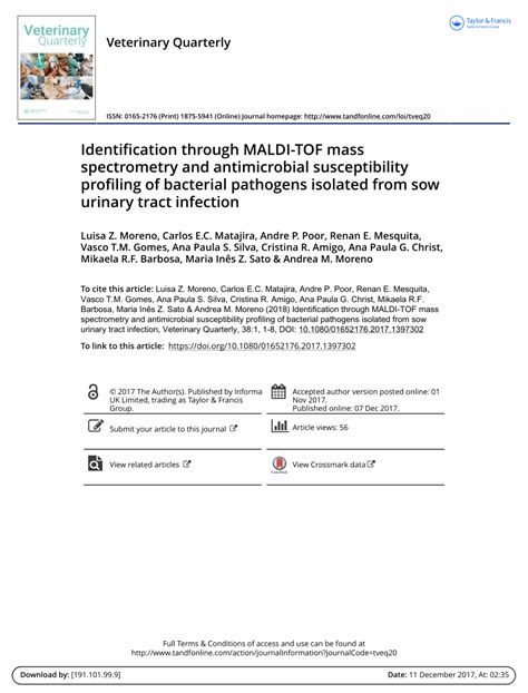Pdf Identification Through Maldi Tof Mass Spectrometry And Antimicrobial Susceptibility