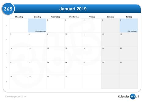 Kalender Januari 2019