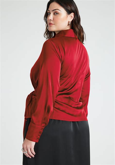 Satin Bow Tie Blouse Relaxed Fit 4474532 Eloquii