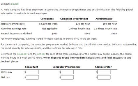 Solved K Mello Company Has Three Employees A Consultant A