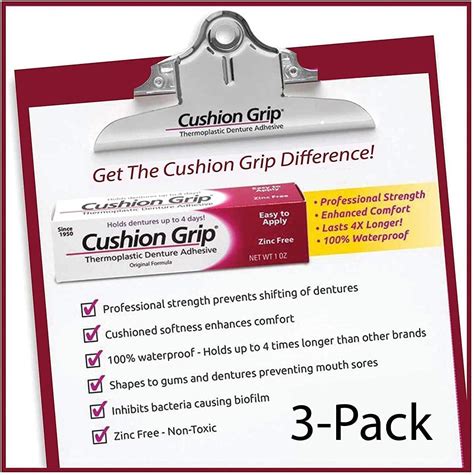 Cushion Grip Denture Adhesive Secure Max Hold Thermoplastic Adhesive