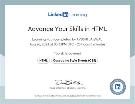 Ayushi Jaiswal On Linkedin Just Finished The Course Advance Your Skills In Html