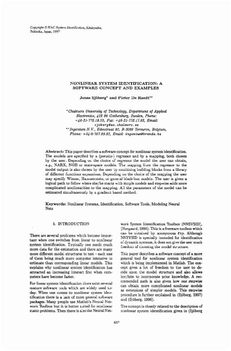 Pdf Nonlinear System Identification A Software Concept And Examples
