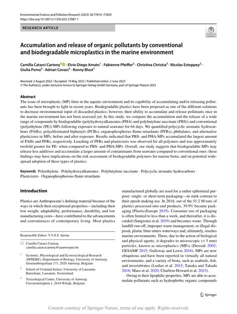 Accumulation And Release Of Organic Pollutants By Conventional And