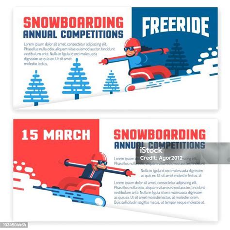 스노우 보드 가로 전단지 초대장 티켓입니다 두 가지 디자인 옵션스노 남자와 여자 공란에 대한 스톡 벡터 아트 및 기타 이미지 공란 풍경 가리기 Istock