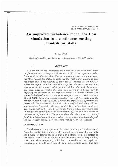 Pdf An Improved Turbulence Model For Flow Simulation In A Continuous