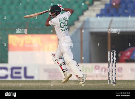 Bangladeshs Najmul Hossain Shanto Plays A Shot During The Third Day Of
