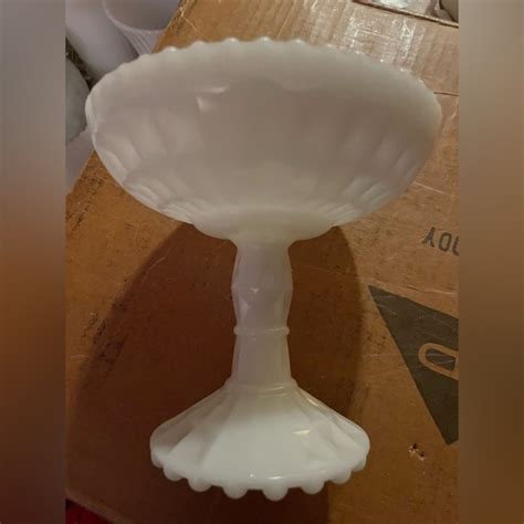 Jeanette Dining Jeannette Glass Pedestal Stemmed Milk Glass Compote