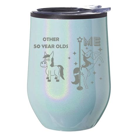 Stemless Wine Tumbler Coffee Travel Mug Glass With Lid T 50 Year Old