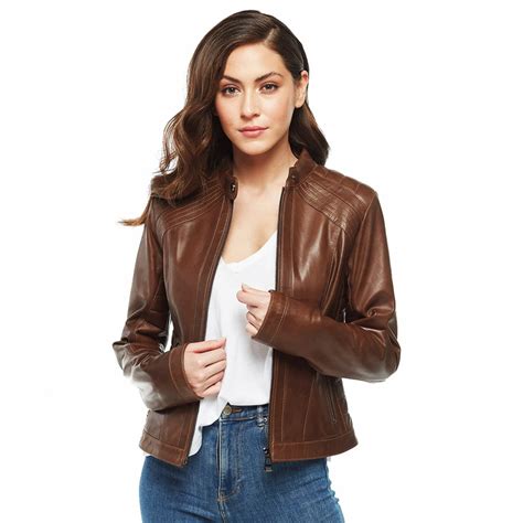 Womens Real Brown Leather Classic Jacket Leather Jackets Direct