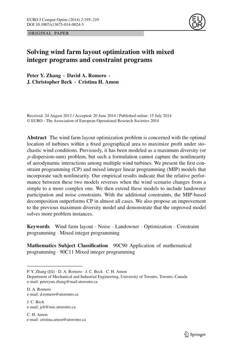 Pdf Solving Wind Farm Layout Optimization With Mixed Integer Programs