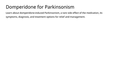 Domperidone For Parkinsonism Medsis