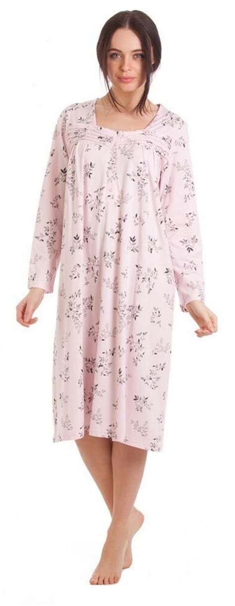 Womens Lady Olga Jersey Long Sleeve Winterberry Floral Print Nightdress