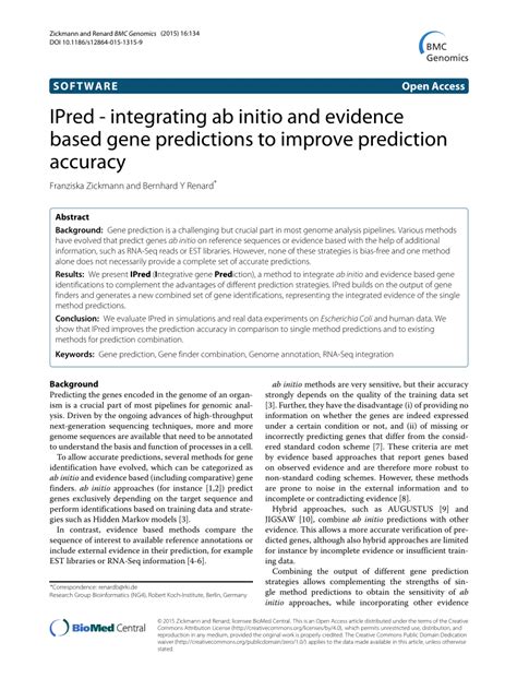 Pdf Ipred Integrating Ab Initio And Evidence Based Gene Predictions To Improve Prediction