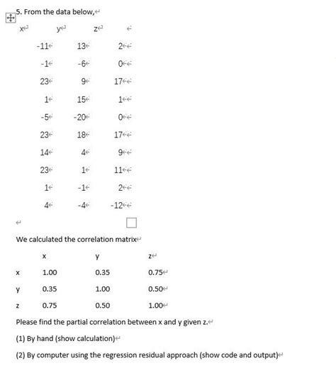 Solved 5 From The Data Below We Calculated The Correlation Chegg