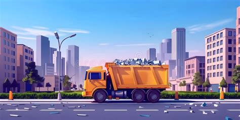 Urban Waste Management Truck Collecting Recycling Materials On A City