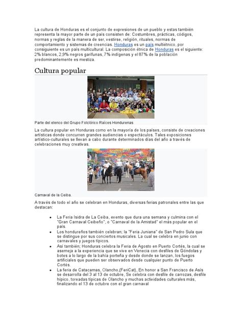 La Cultura De Honduras Pdf Honduras Cocina Española