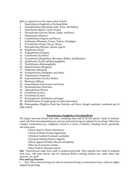 Bird Orders And Examples Pdf Owl Galliformes