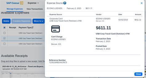 Concur Expense Available Expenses Section