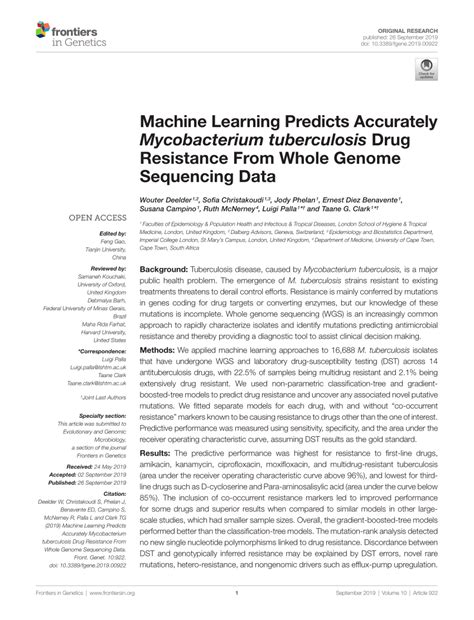 Pdf Machine Learning Predicts Accurately Mycobacterium Tuberculosis