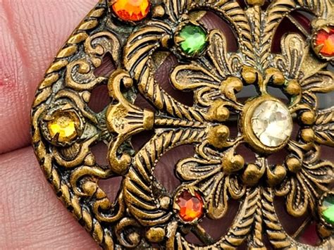 Antique 1930s Art Deco Czech Glass Brooch Multicolour Gem