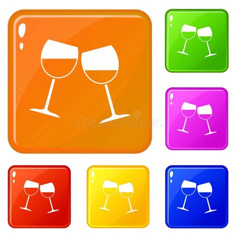 Two Wine Glasses Icons Set Vector Color Stock Vector Illustration Of