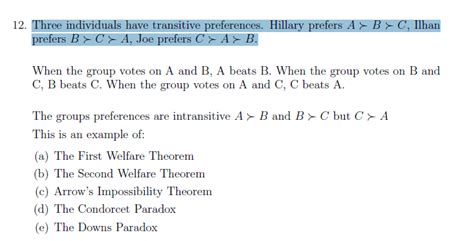 Solved 12 Three Individuals Have Transitive Preferences