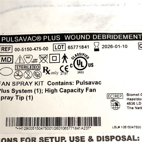 New ZIMMER REF 00 5150 475 00 PULSAVAC PLUS WOUND DEBRIDEMENT SYSTEM EXP 2026 01 Disposables