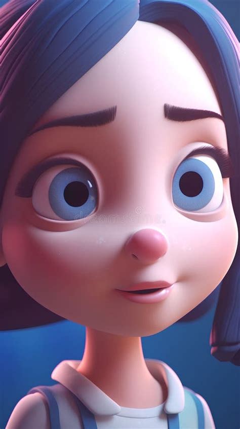 3d Rendering Of A Cute Cartoon Girl With Blue Hair And Blue Eyes Stock Illustration