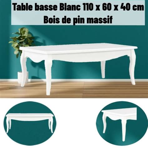 Table Basse YOSOO Blanc Bois Massif 110 X 60 X 40 Cm