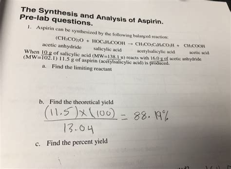Solved The Synthesis And Analysis Of Aspirin Pre Lab Chegg Com