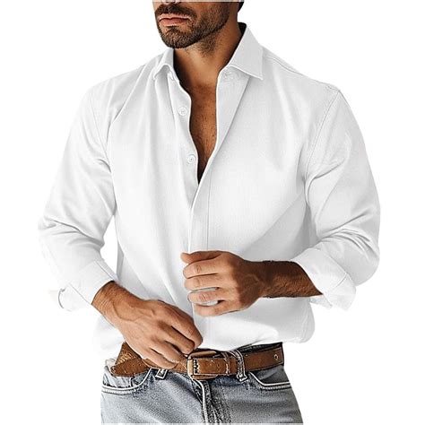 Dagugfen Mens Shirts Long Sleeve Button Down Loose Solid Color Work Casual Shirts For Dating